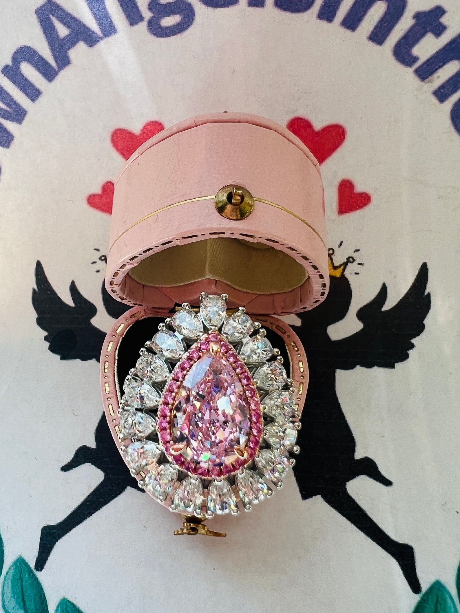 10 Carat Fancy PINK Diamond Simulant Halo Ring, Exquisite Vintage ART ...