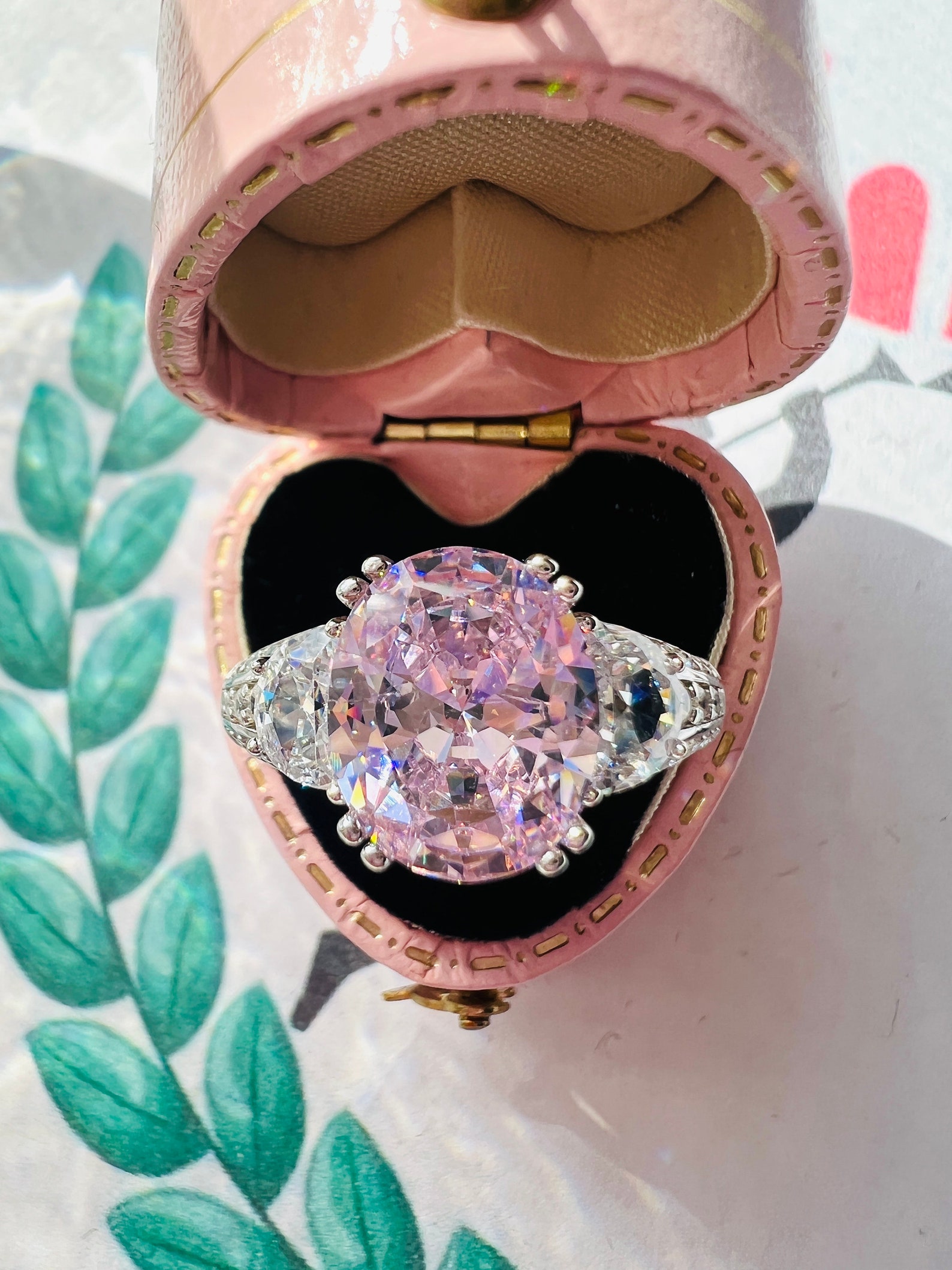 10ct Diamond Ring Classic Three-stone Oval 10x14 Mm Pink Fabulous ...