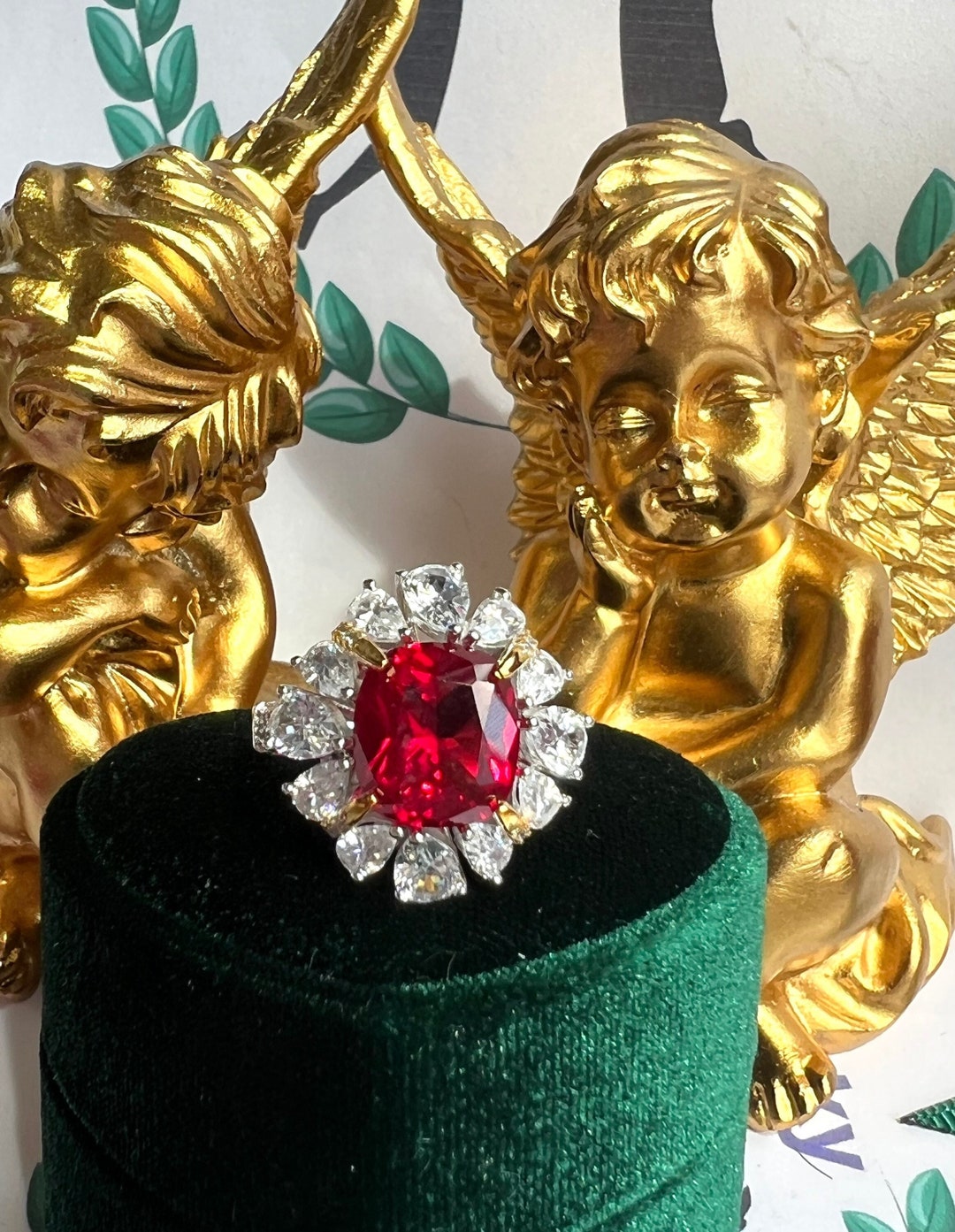 9 Carat Lab-create Ruby Anniversary Ring for Her Vintage Style ART DECO ...