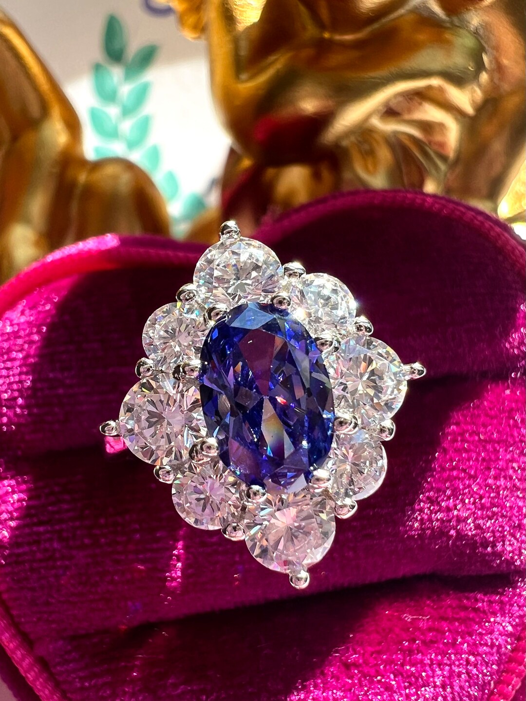 Royal Light Blue Sapphire Halo Ring, Tanzanite Blue Halo Ring, DIANA ...