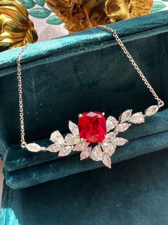 Genuine Lab-grown Red Ruby Necklace Party Queen Necklace - Etsy
