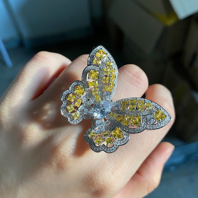 Butterfly RING Exquisite Canary Yellow Diamond Ring Vivid | Etsy