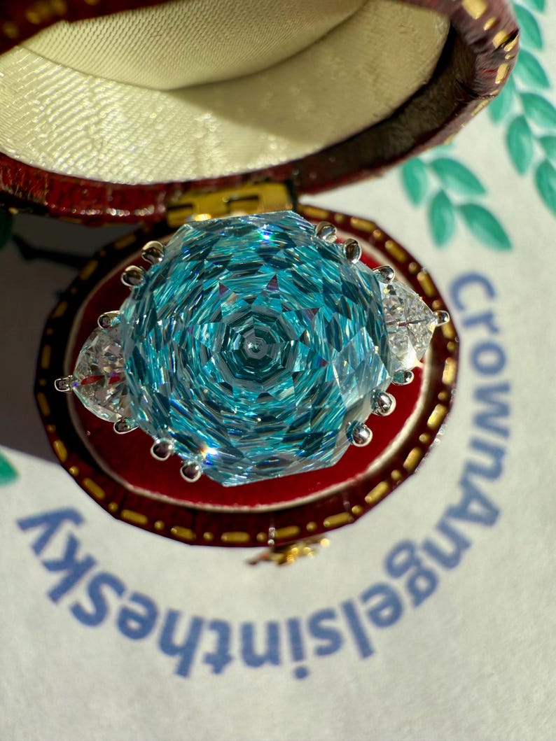 5 Carat Light Blue Rose Cut Aquamarine Blue Promise Ring, Art Deco ...