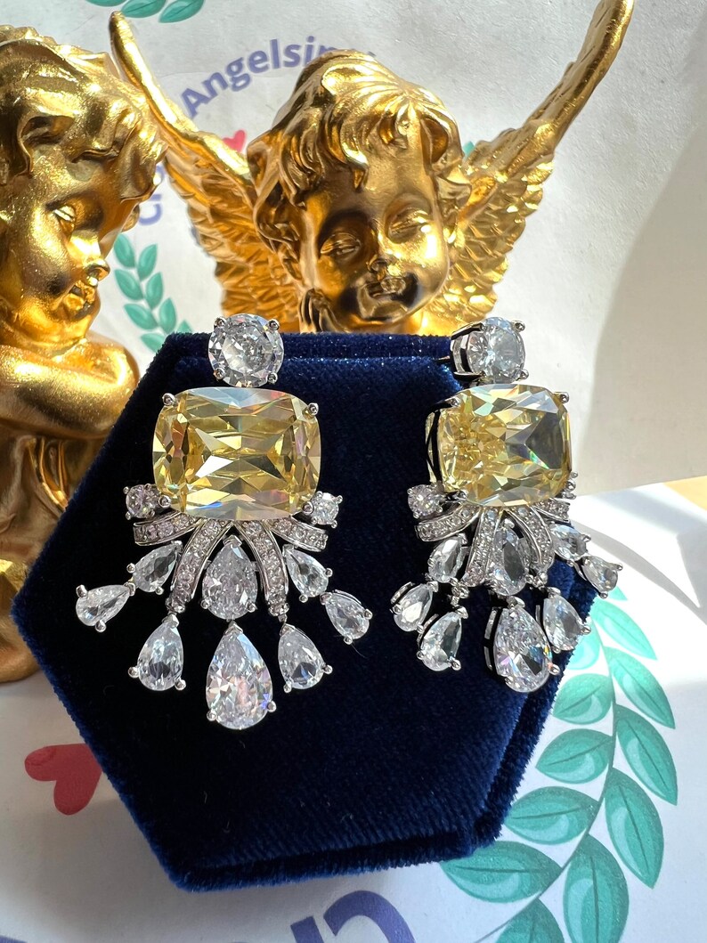 Light CANARY Yellow Diamond Asscher Cut 8x10mm Luxury Earring Exquisite ...