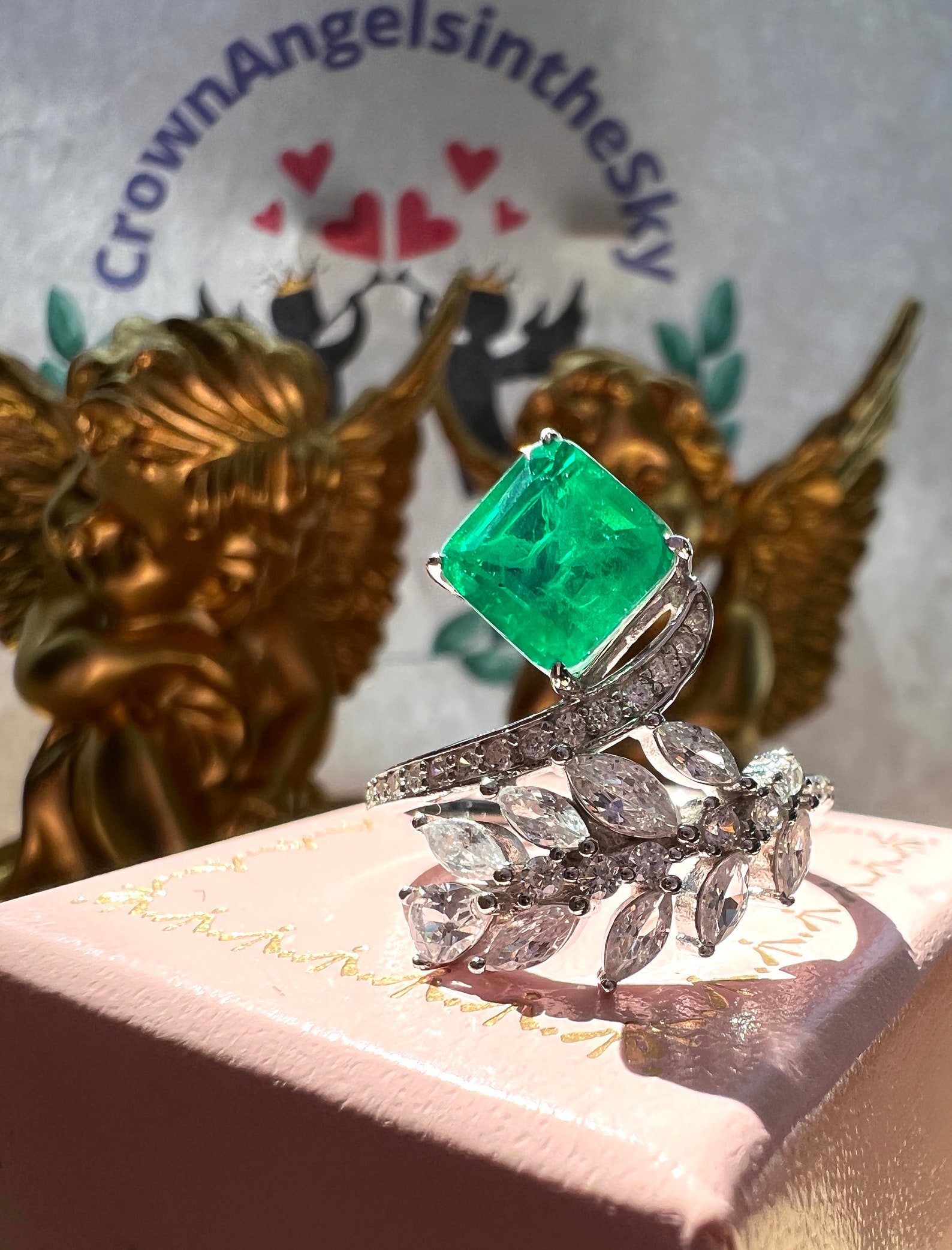 5 Carat Doublet Emerald W Top Rhinestone Ring Exquisite Vintage ART ...