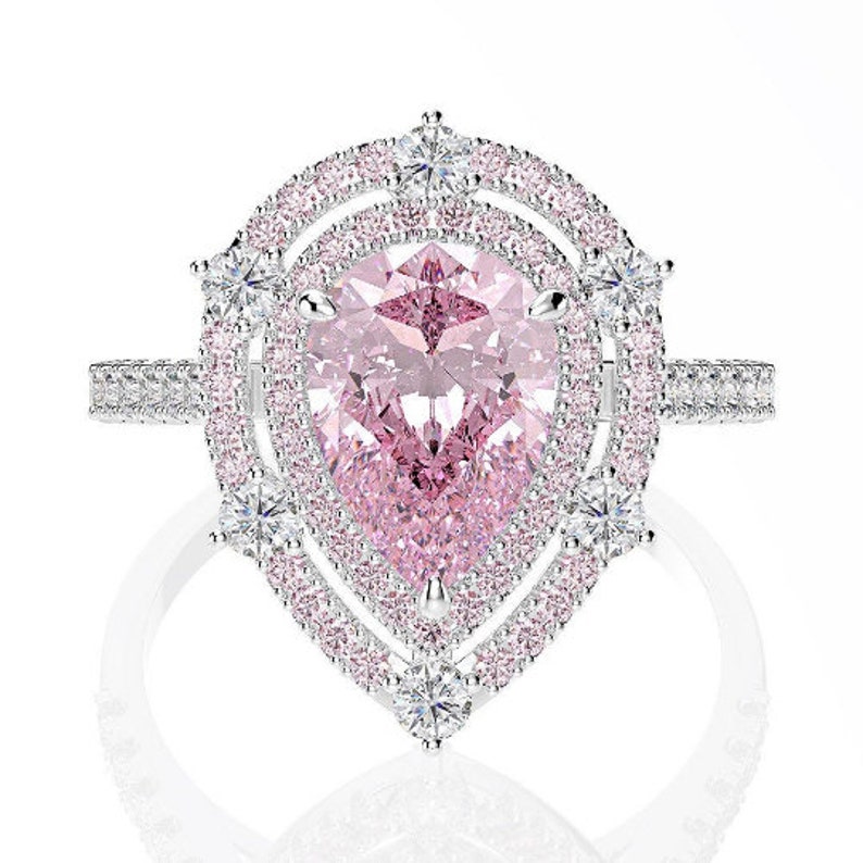 Light Pink Diamond Halo Ring Lovely 7x10mm Pear Shape Fabulous - Etsy