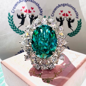 20+ Carat Neon Green Diamond Simulant Halo Ring, Vintage Victorian ...