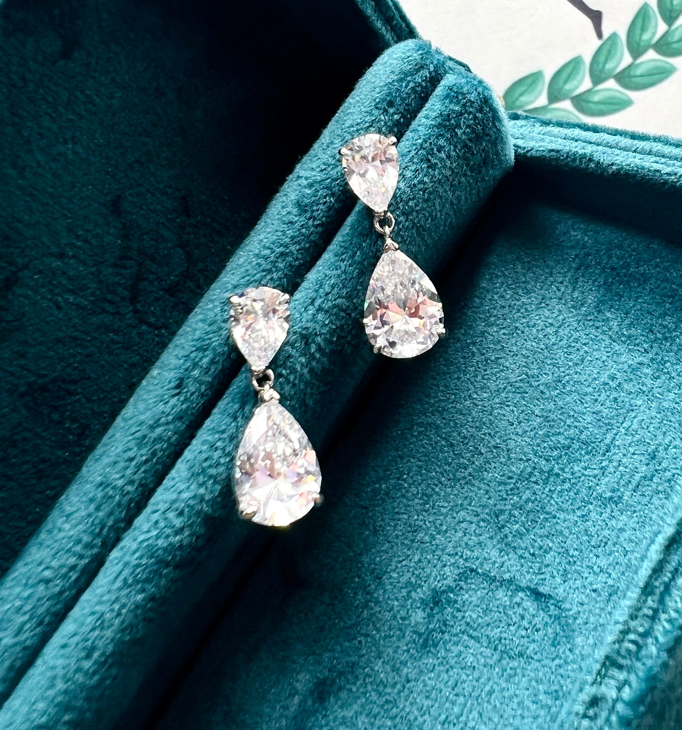 3 Carat Mini Dainty Pear Diamond Drop Dangle Earrings Exquisite ART ...