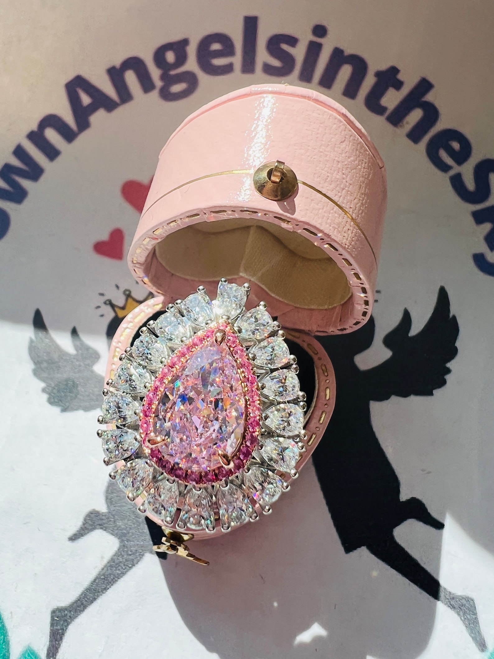 10 Carat Fancy PINK Diamond Simulant Halo Ring, Exquisite Vintage ART ...