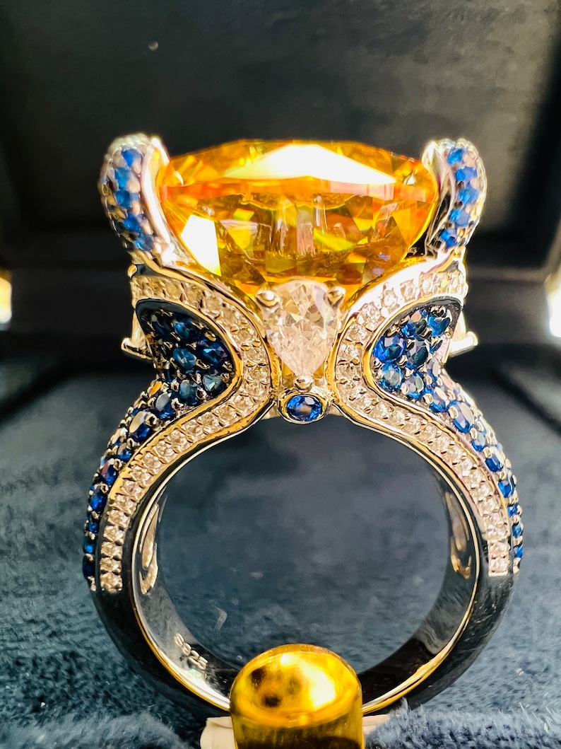 40 Carat Jumbo Fancy Yellow Lab Grown Diamond Simulant Ring, Round ...