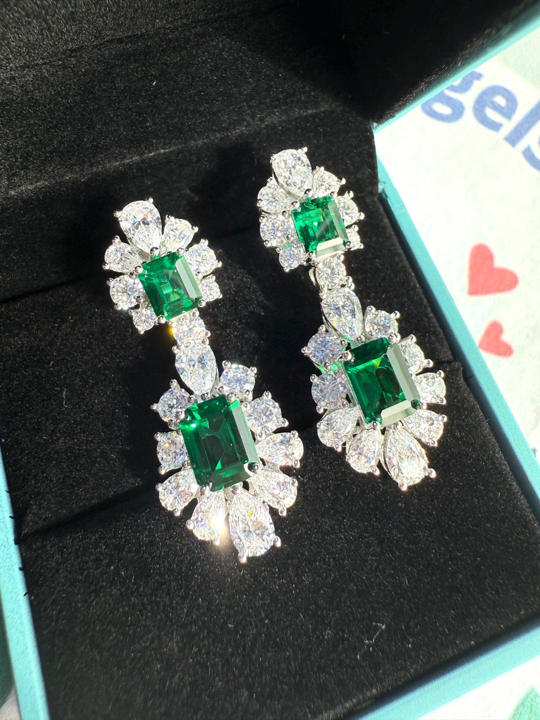 7 Carat Doublet Emerald Earring Dangle Chandelier Halo Style Neon ...