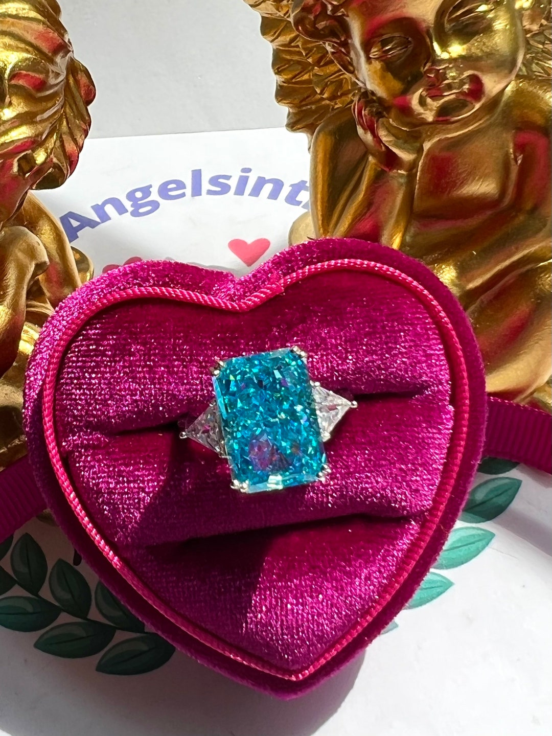 Blue AQUAMARINE PROMISE Ring, Engagement Ring 3 Stone Ring March ...