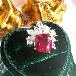 Genuine Lab-grown Red Ruby, Luxury Flower Floral Ring Jewelry, Unique ...