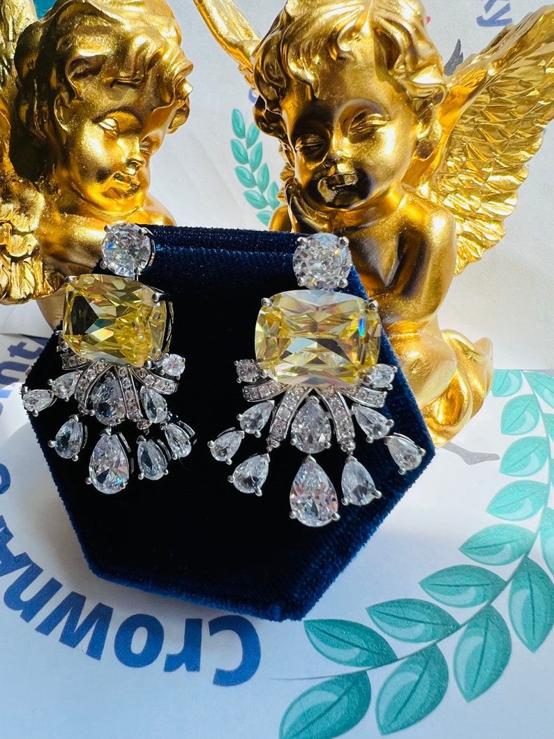 Light CANARY Yellow Diamond Asscher Cut 8x10mm Luxury Earring Exquisite ...