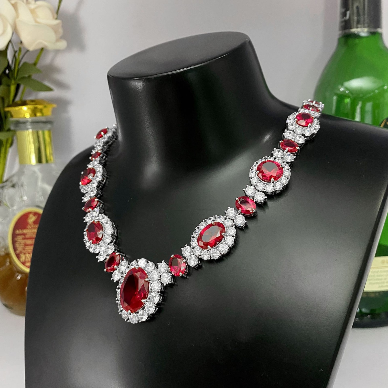 Genuine Lab-grown Red Ruby Necklace Party Queen Necklace | Etsy