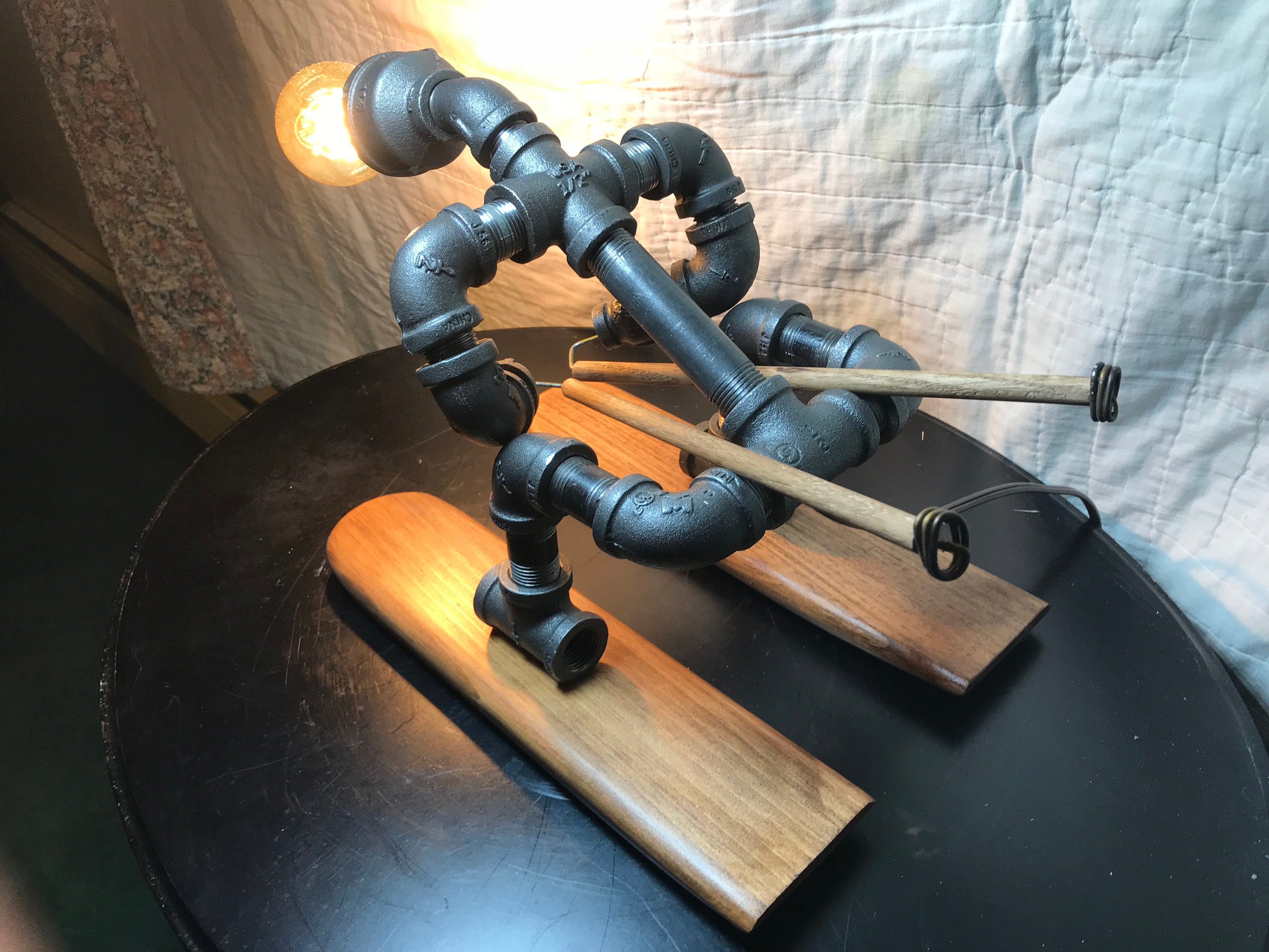 Black Pipe Skier Lamp - Etsy