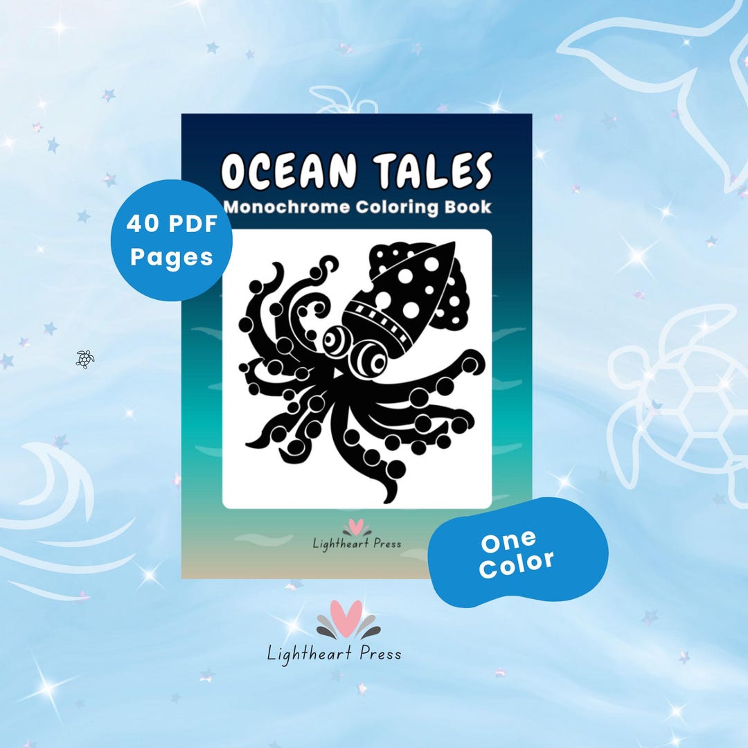 Ocean Theme Coloring Pages: 40 Monochrome Designs (digital PDF ...