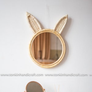 Rabbit Bunny Ears Wicker Rattan/bamboo Round Mirror for Nursery Kids ...