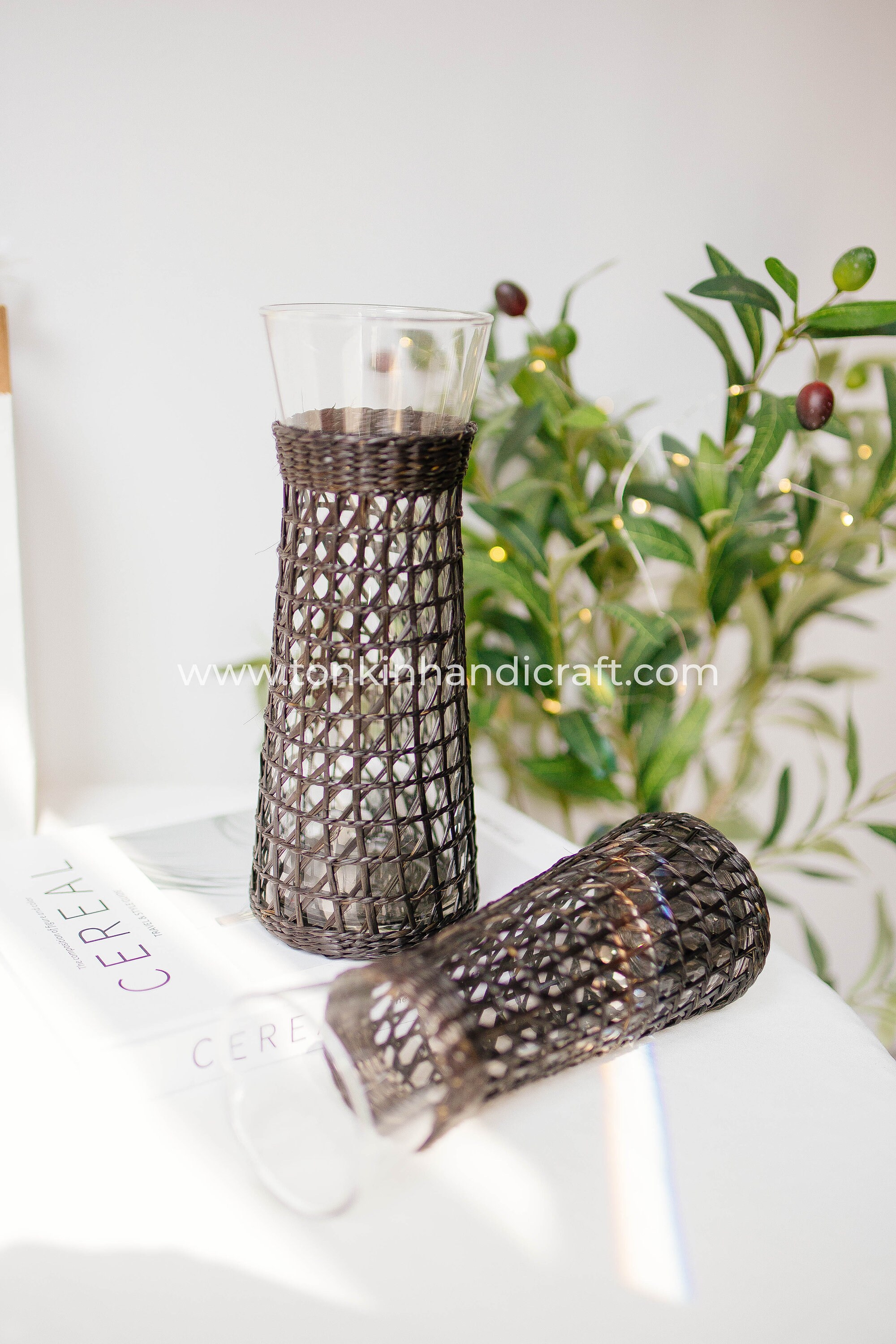 Black Woven Bistro Carafe Seagrass-wrapped Pitcher Small - Etsy