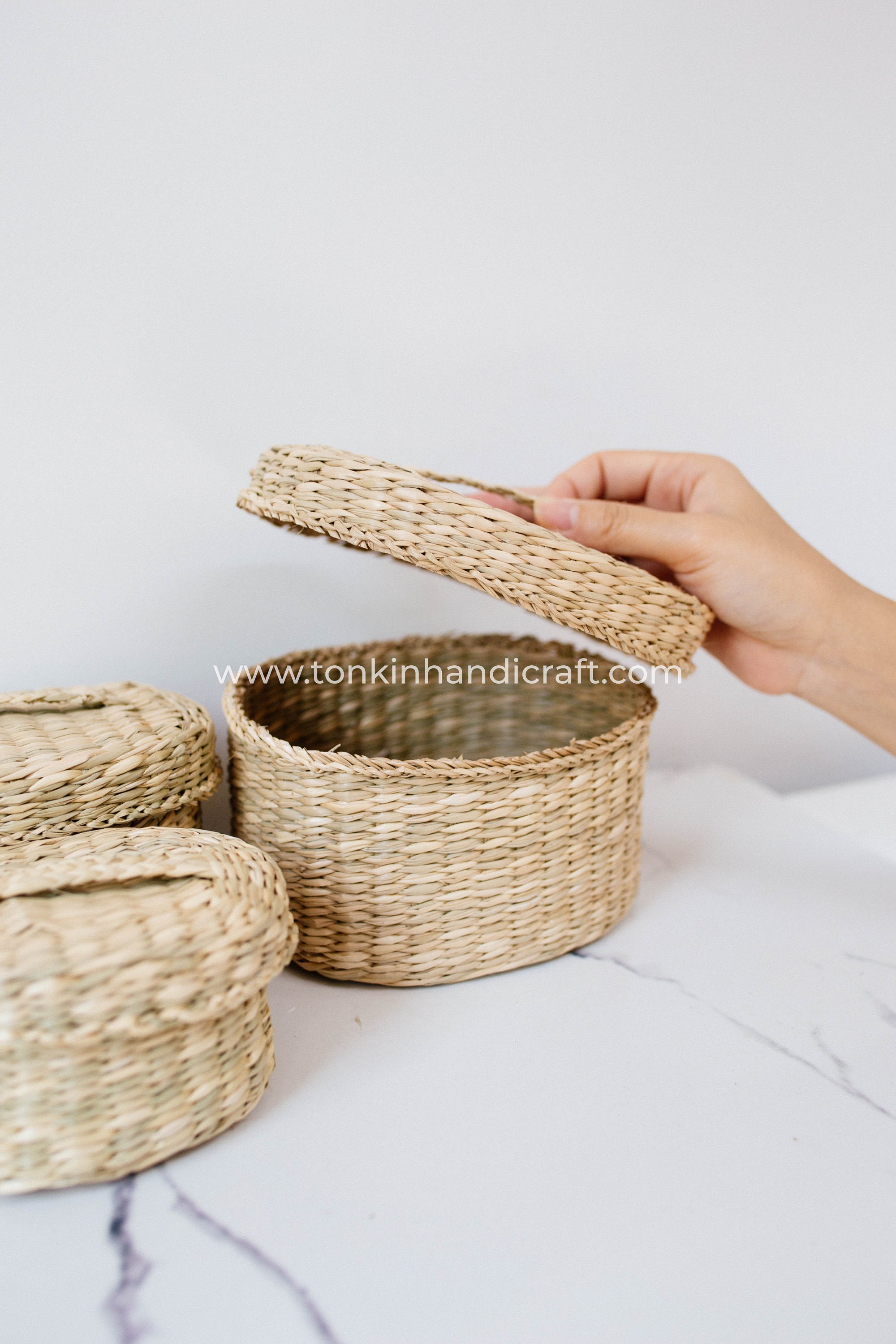 Set of 3 Braided Handwoven Natural Oval/square Holder Basket With Lid ...