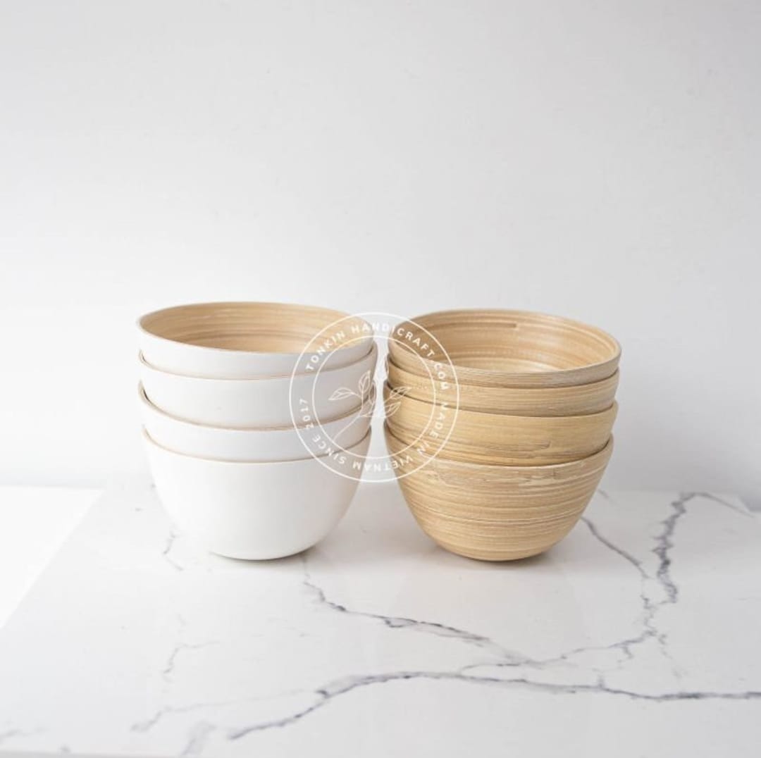 Set of 2 Spun Bamboo Bowls,serving Bamboo Bowl, Pasta/cereal Serving ...