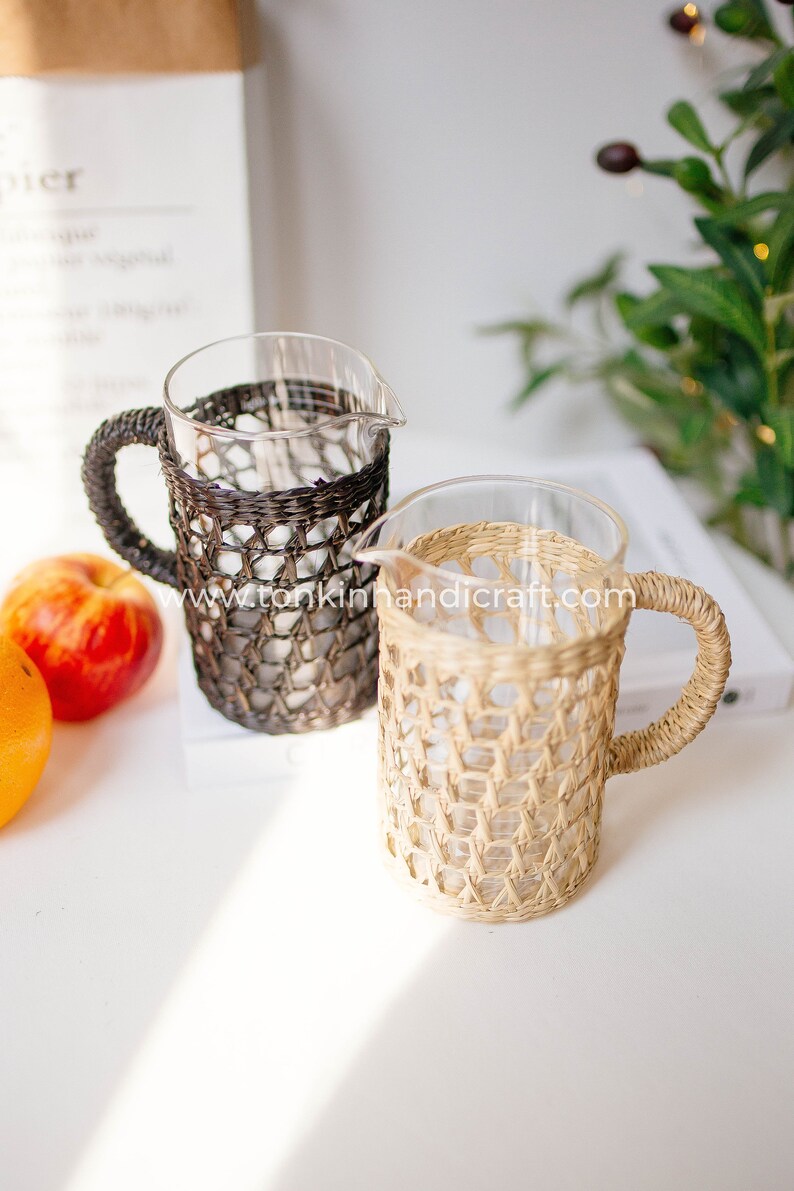 Glass Carafe Seagrass-wrapped Pitcher Small Milk Jug | Etsy