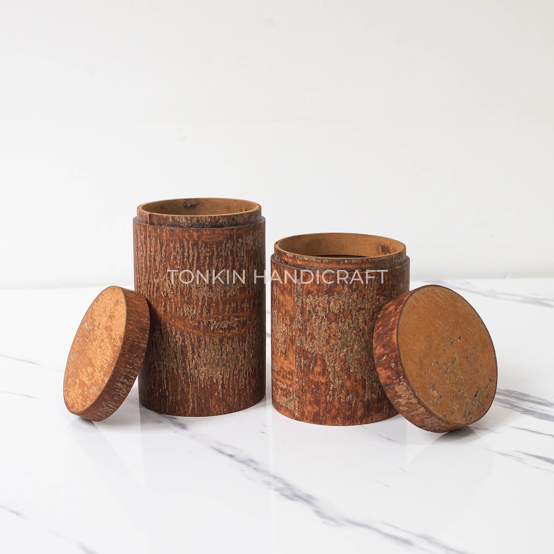 Round Cinnamon Bark Box, Spice Jar Holder With Lid, Cinnamon Canister ...