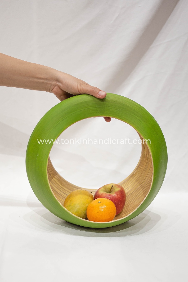 Bamboo Loop Bowl With Handle Fruit Basket Food Storage - Etsy