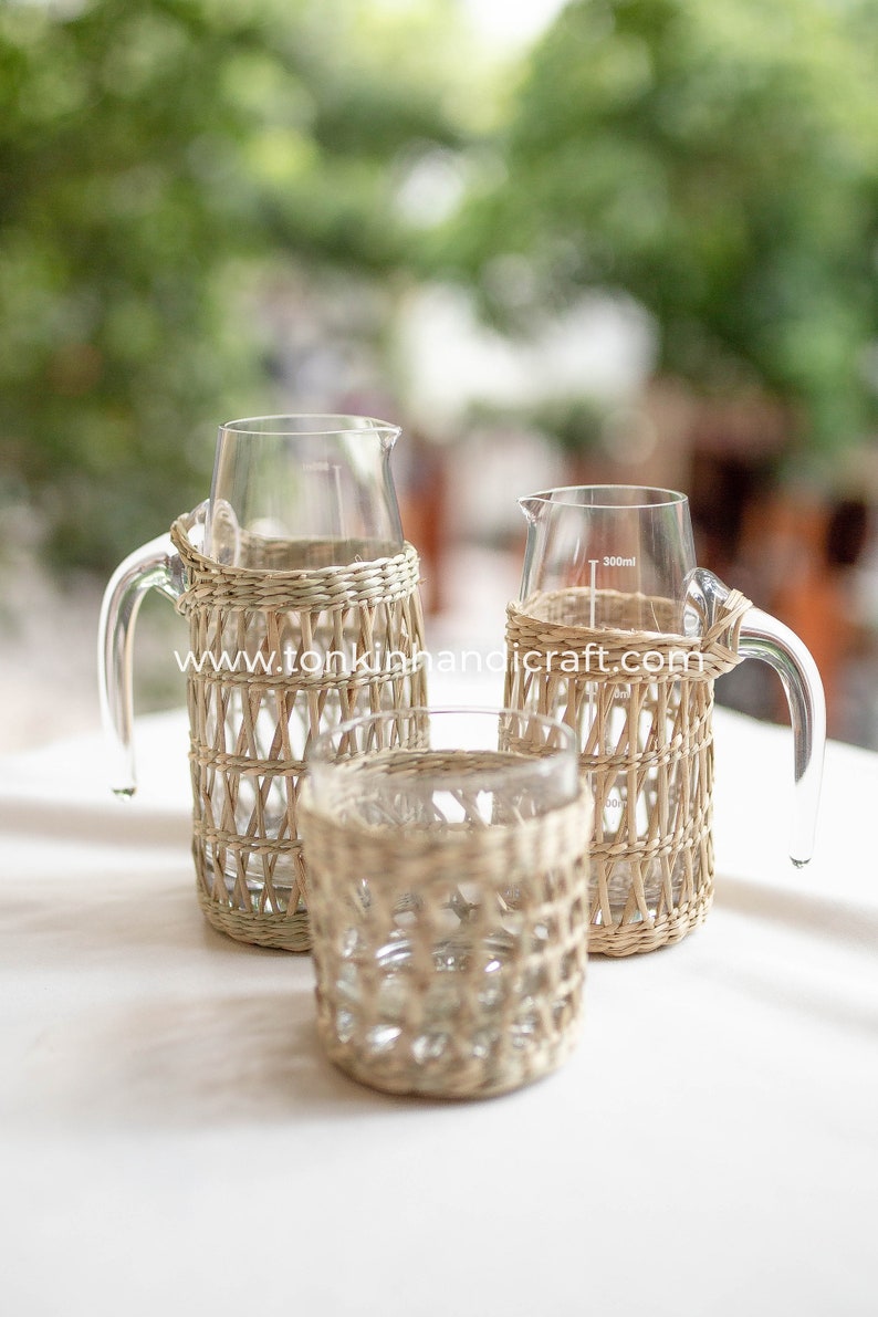 Hand Blow Glass Pitcher Seagrass-wrapped Pitcher Small Milk | Etsy