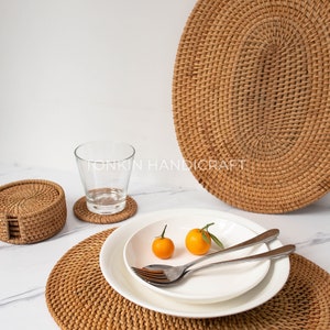 Oval Rattan Handmade Placemat, Braided Mat Heat Resistant Hot ...