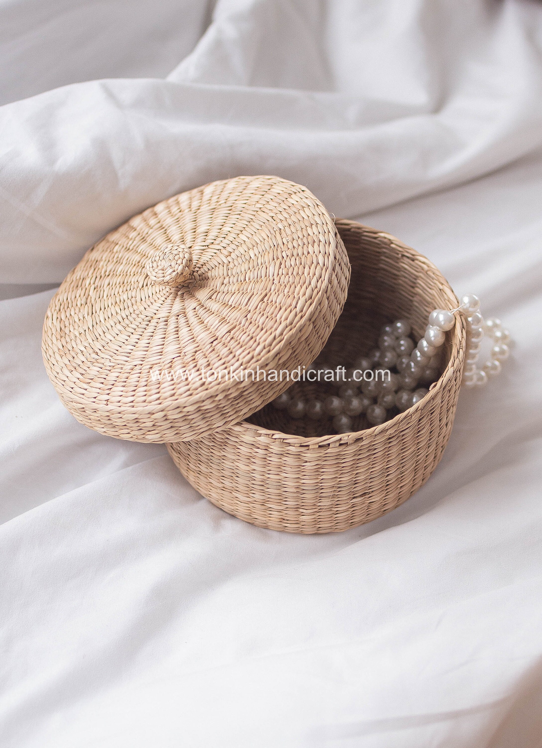 Round Seagrass Jar Holder With Lid, Natural Weave Wicker Seagrass ...