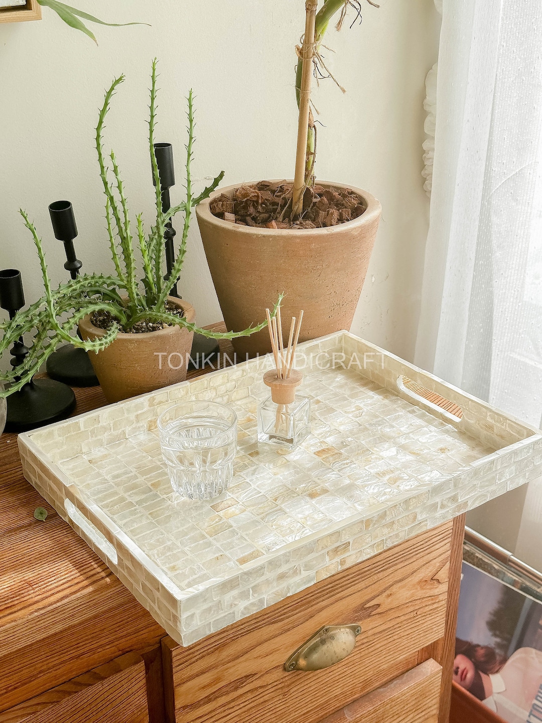 Mother of Pearl Tray With Handle, Mother of Pearl Rectangle Tray ...