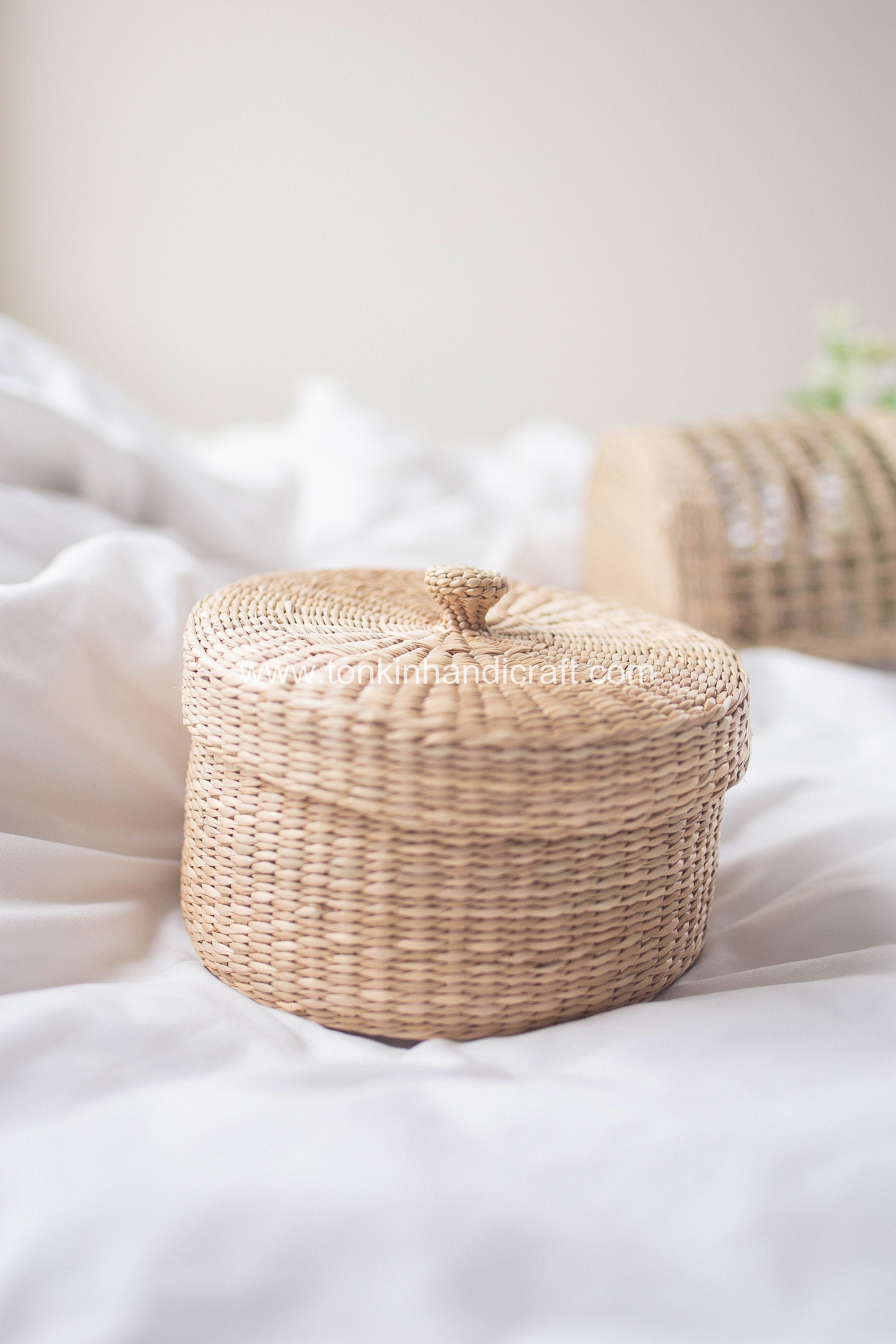 Round Seagrass Jar Holder With Lid, Natural Weave Wicker Seagrass ...