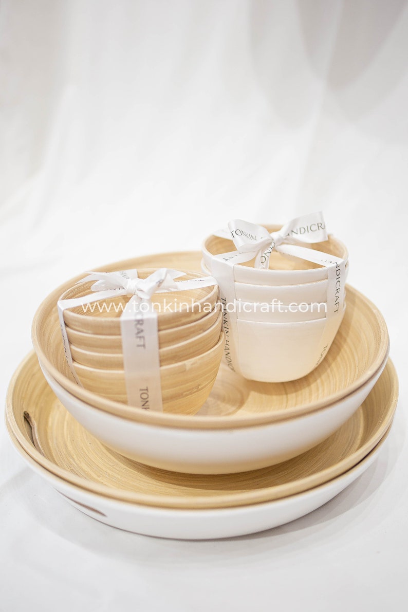 Set of 12 Bamboo Bowls and Trays Bamboo Dinnerware Gift - Etsy