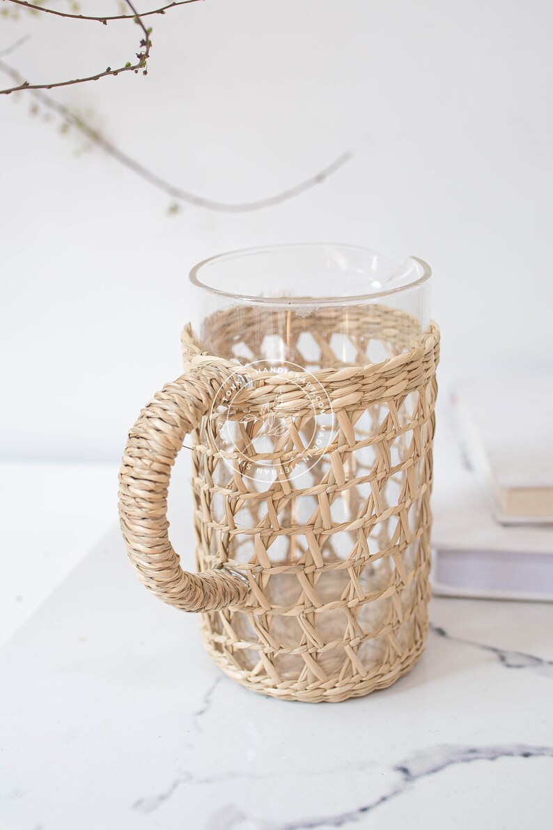 Glass Carafe Seagrass-wrapped Pitcher Small Milk Jug | Etsy