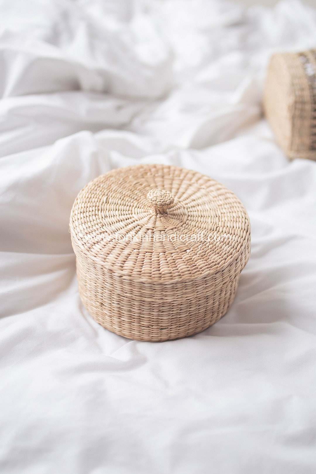 Round Seagrass Jar Holder With Lid, Natural Weave Wicker Seagrass ...