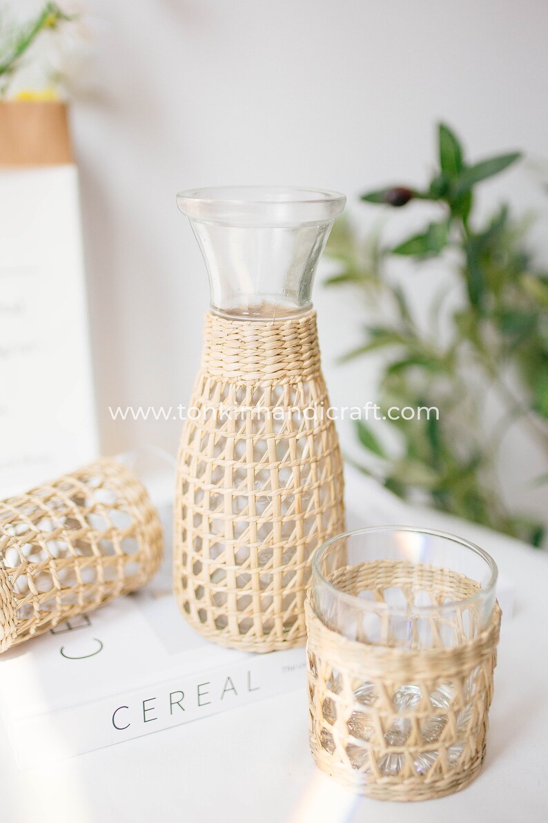 Bistro Carafes Seagrass-wrapped Pitcher Round Juice Jug - Etsy