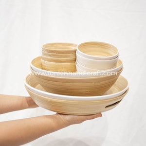 Set of 12 Bamboo Bowls and Trays, Bamboo Dinnerware Gift, Bamboo Dishes ...