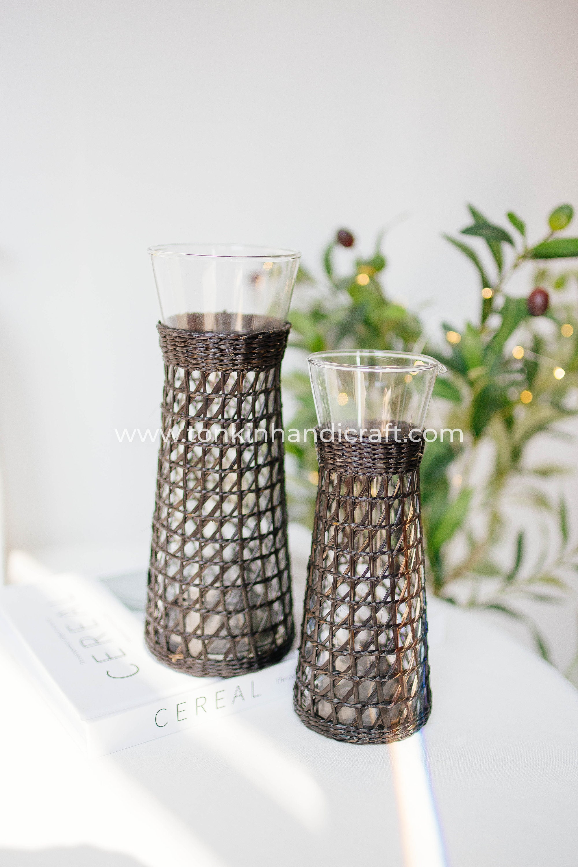 Black Woven Bistro Carafe Seagrass-wrapped Pitcher Small - Etsy