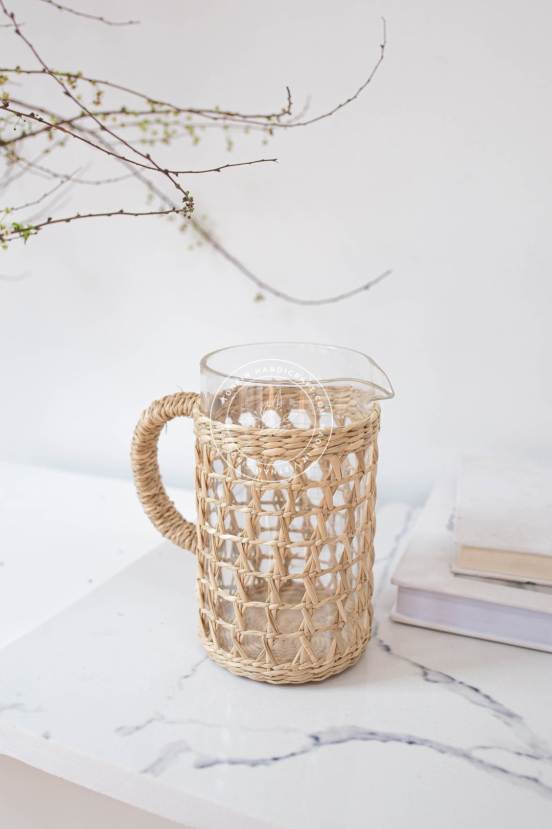 Glass Carafe Seagrass-wrapped Pitcher Small Milk Jug - Etsy