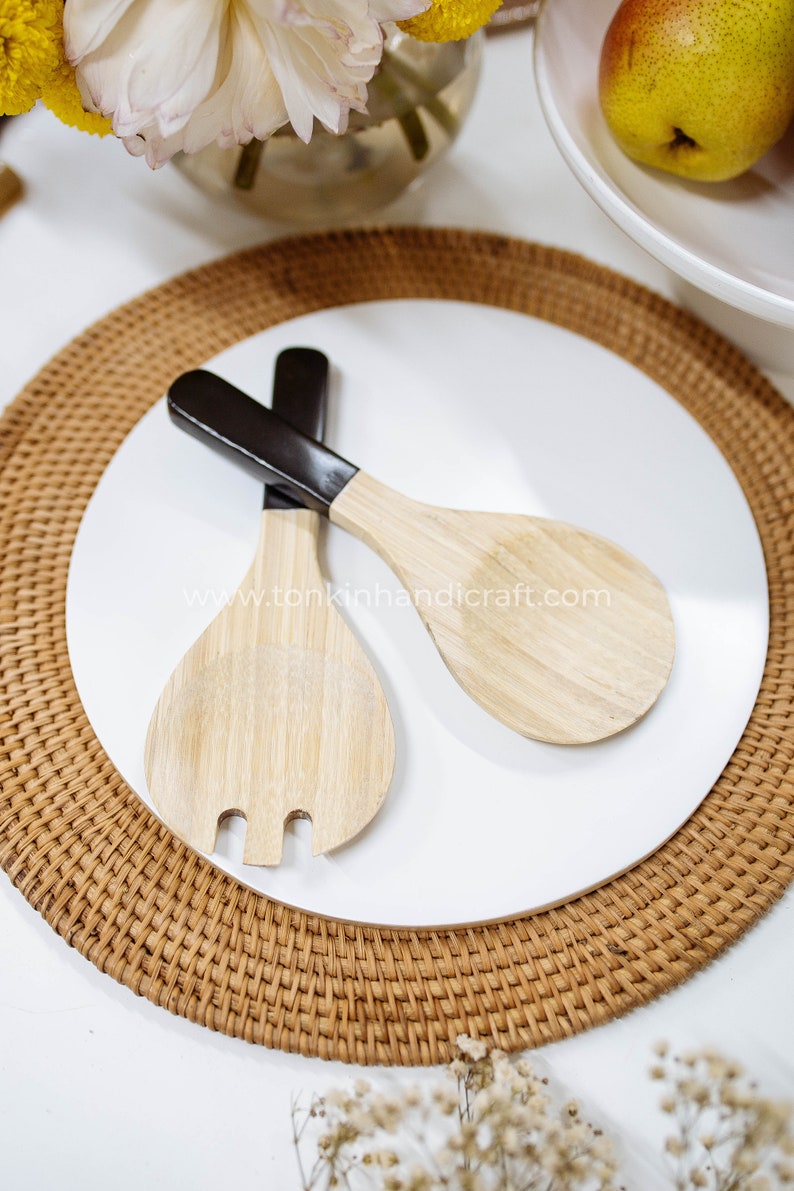 Salad Bamboo Utensils, Bamboo Kitchen Utensils Set, Personalized ...