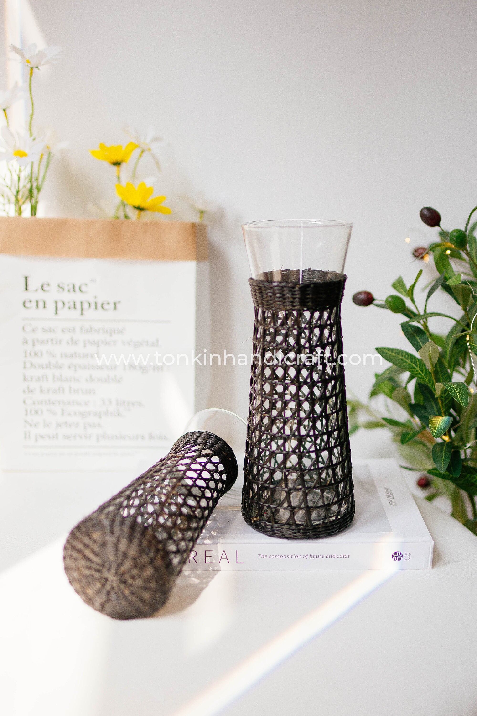 Black Woven Bistro Carafe Seagrass-wrapped Pitcher Small - Etsy