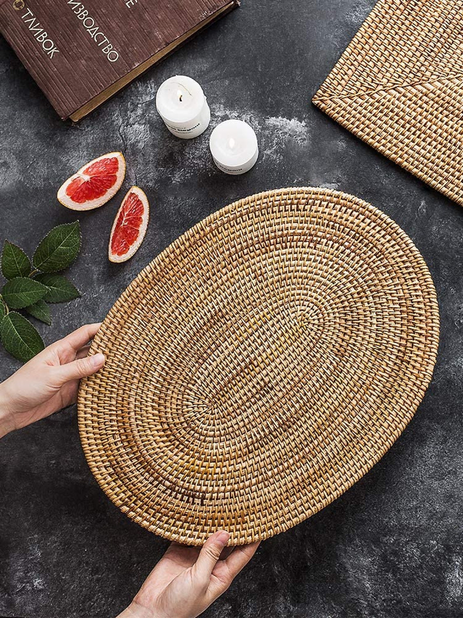Oval Rattan Handmade Placemat Braided Mat Heat Resistant Hot - Etsy