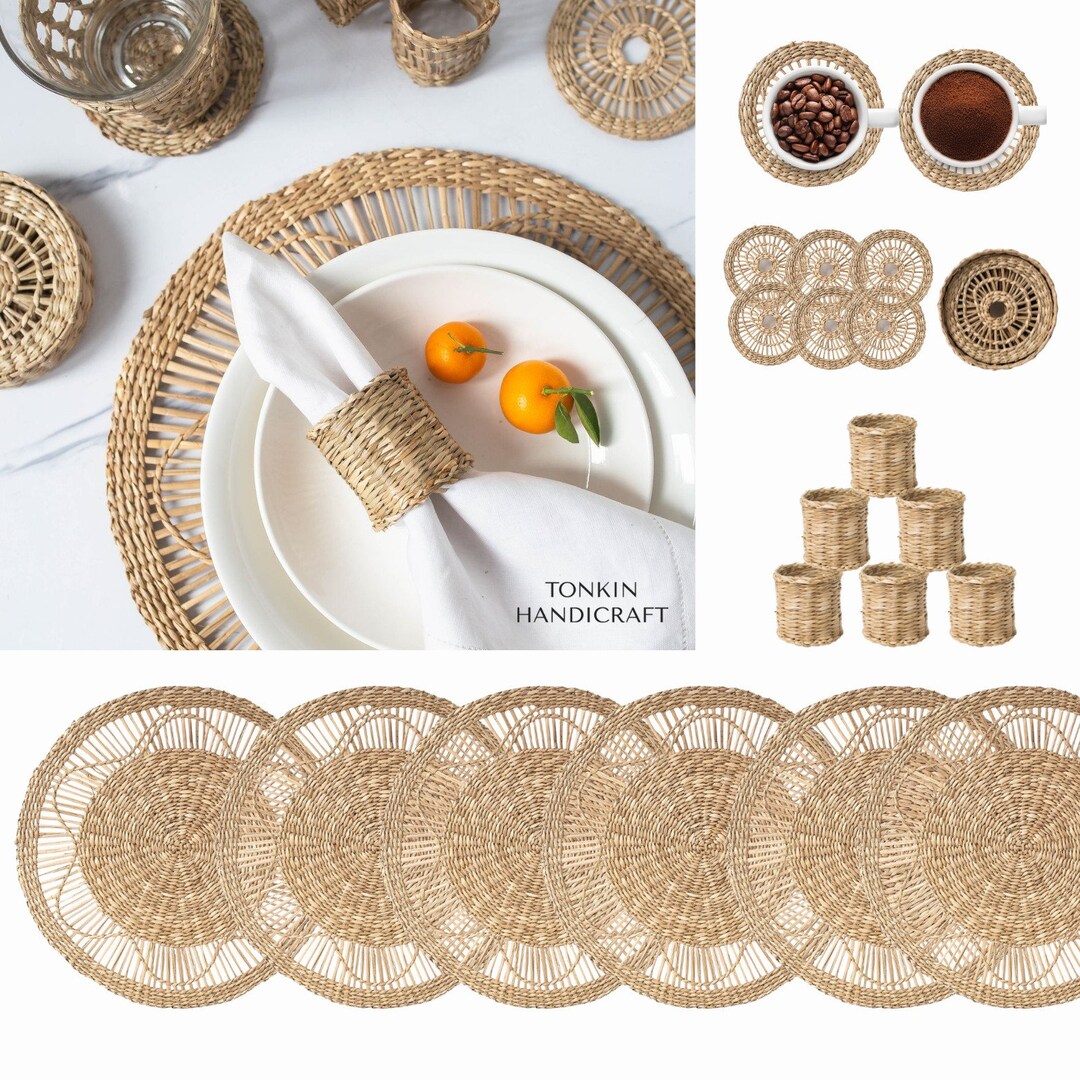 Combo 6 Woven Seagrass Placemat, Braided Mat Heat Resistant Hot ...
