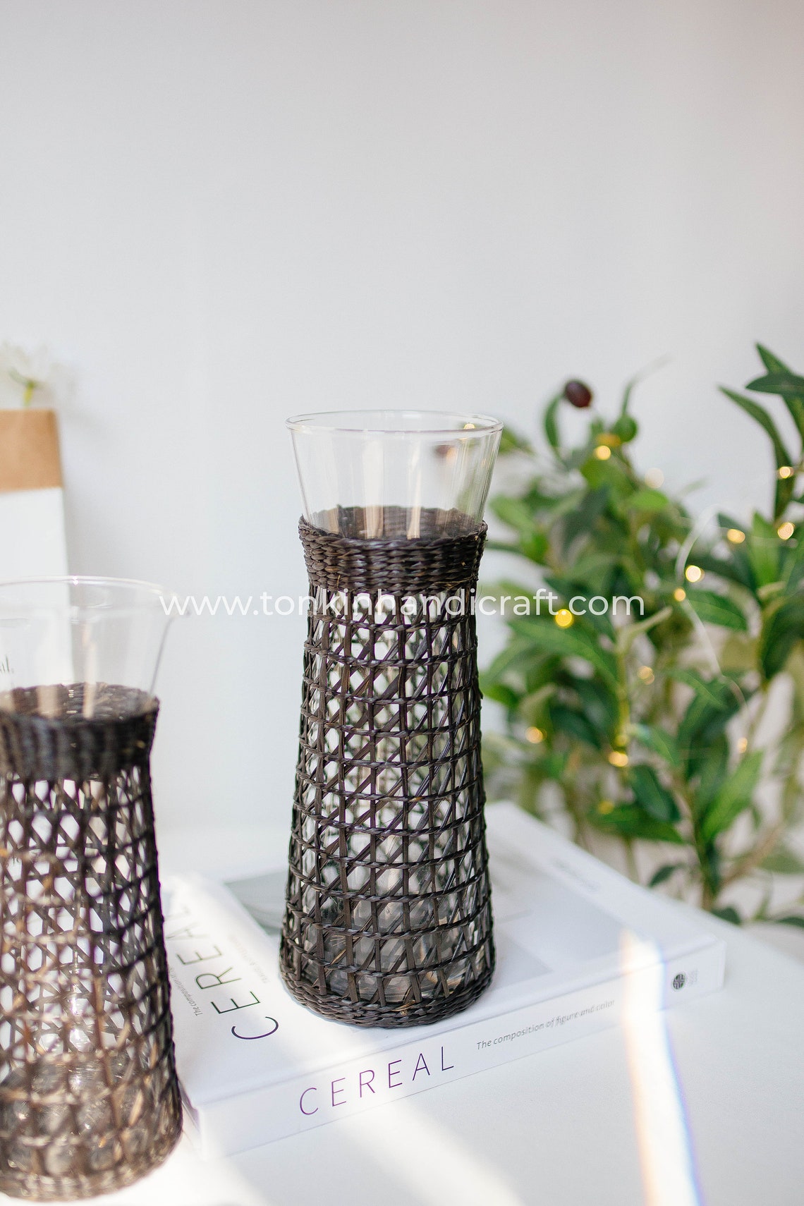 Black Woven Bistro Carafe, Seagrass-wrapped Pitcher, Small Milk Jug ...