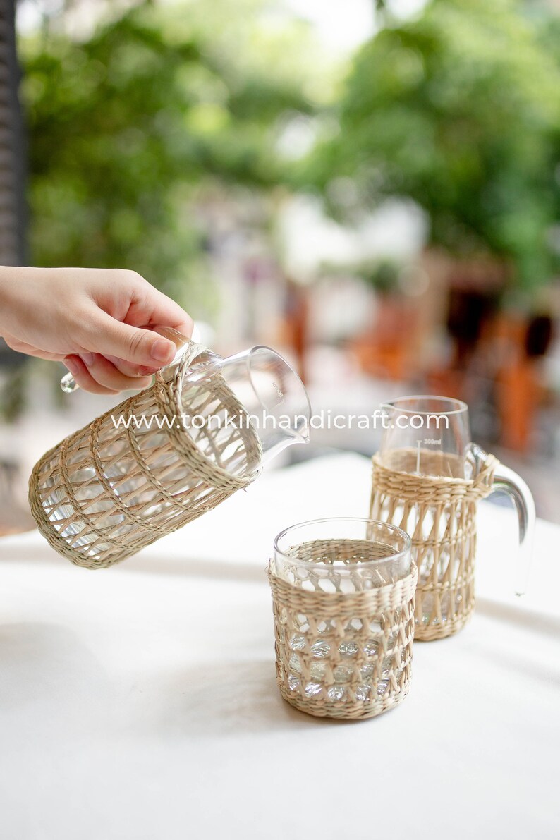 Hand Blow Glass Pitcher Seagrass-wrapped Pitcher Small Milk | Etsy