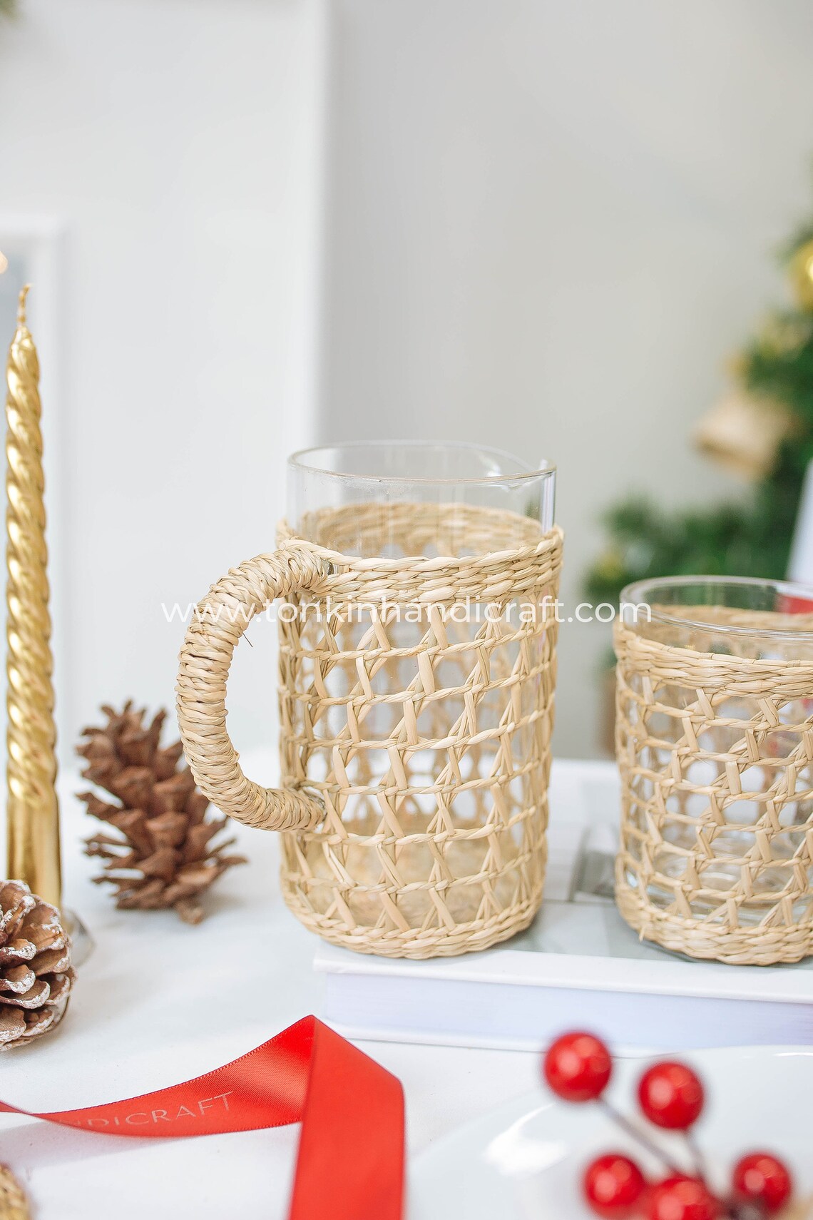 Glass Carafe Seagrass-wrapped Pitcher Small Milk Jug | Etsy