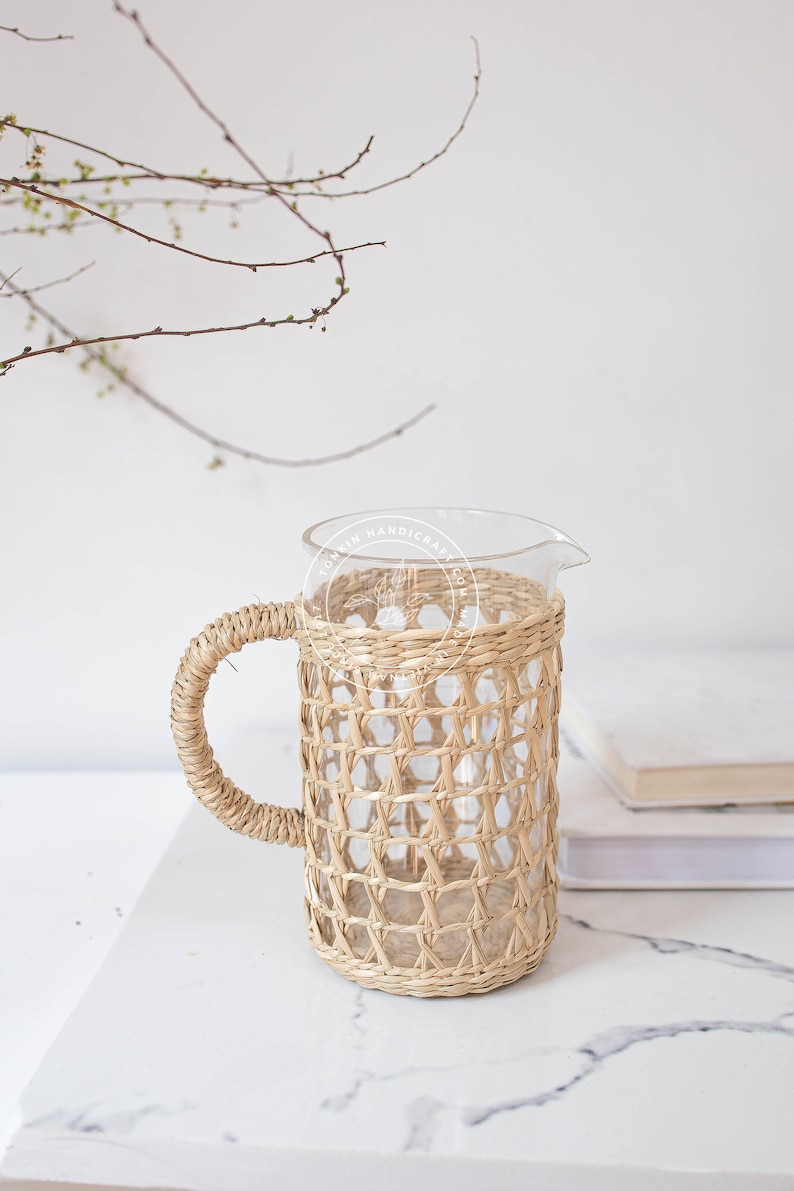 Glass Carafe Seagrass-wrapped Pitcher Small Milk Jug | Etsy