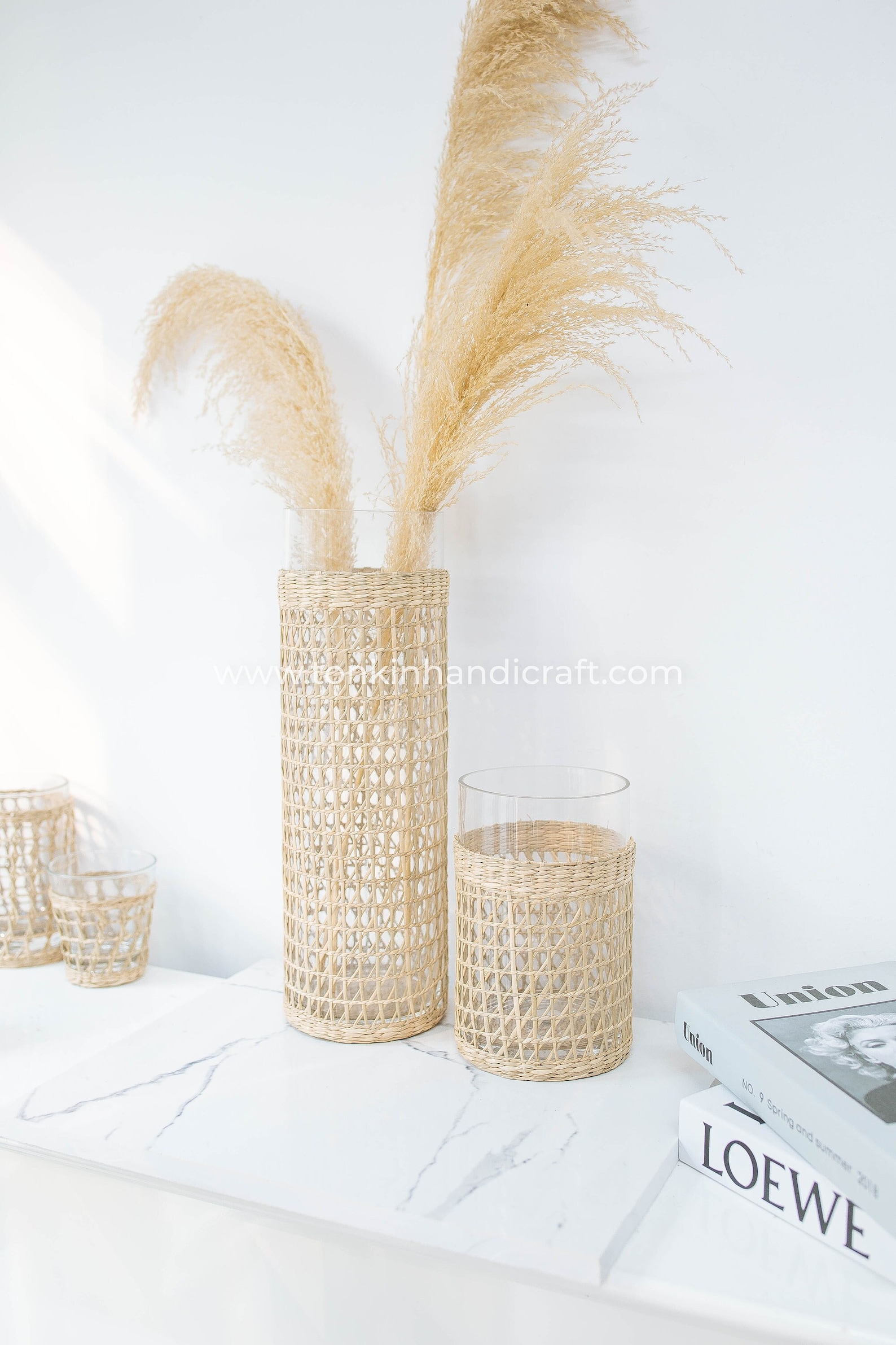 Wrapped Glass Vase, Wrapped Drink Tumbler, Woven Circle Wrapped Glass ...