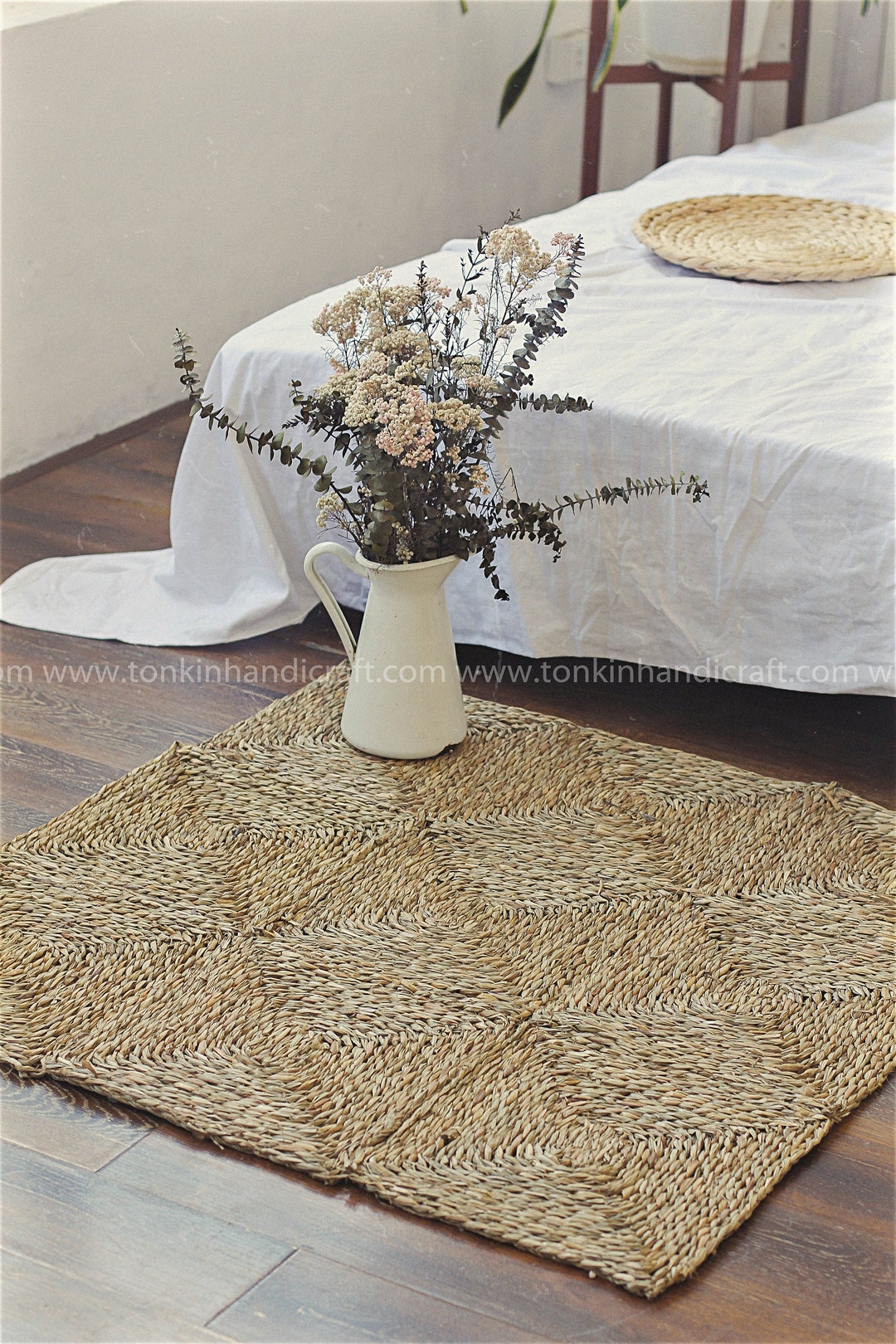 Hand Woven Natural Square Wicker Foldable Rug, Natural Weave Wicker ...